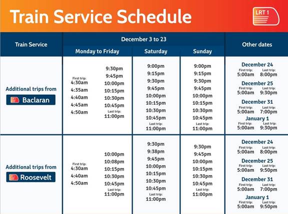 LRT-1 Announces Holiday Schedule – Light Rail Manila Corporation