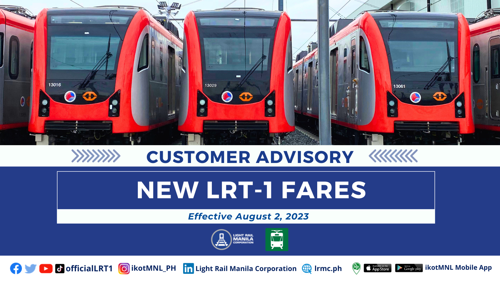 New Fares For Lrt 1 Starting August 2 Light Rail Manila Corporation